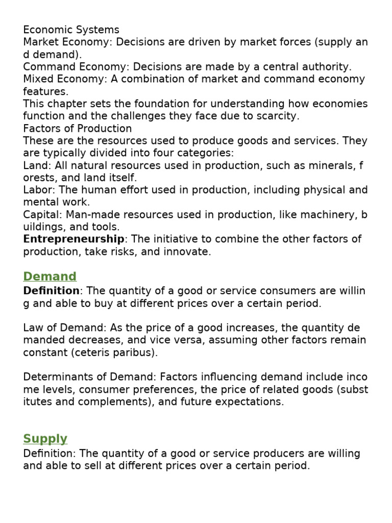 O Level Economics Notes Class 10 | PDF