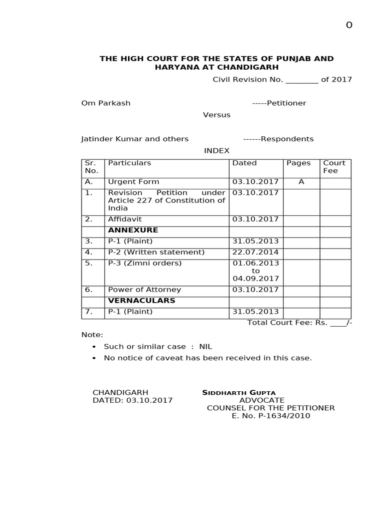 Om Parkash Versus Jatinder Kumar Civil Revision | PDF | Lawsuit | Federal Rules Of Civil Procedure