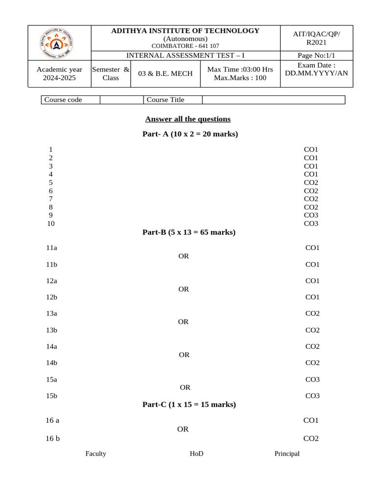 Ia 1 Qp Pattern r 2021 | PDF