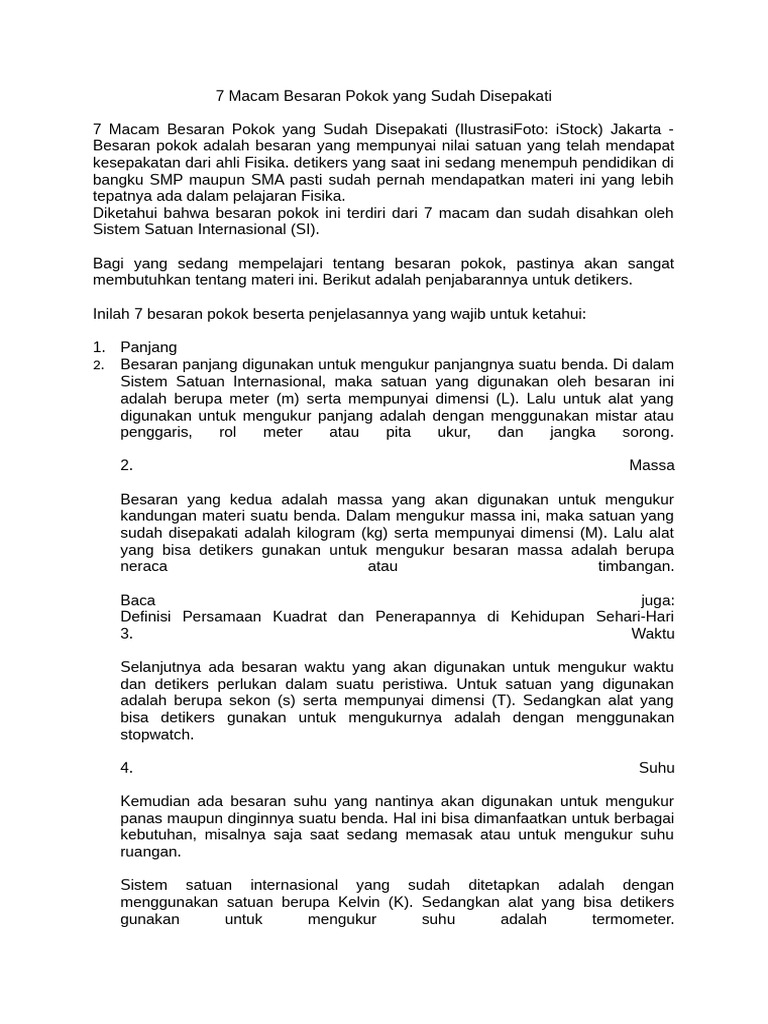 7 Macam Besaran Pokok Yang Sudah Disepakati | PDF