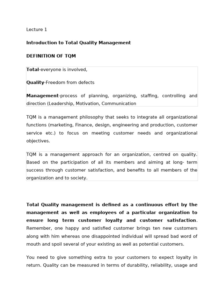 Introduction to Total Quality Management | PDF | Business | Business ...