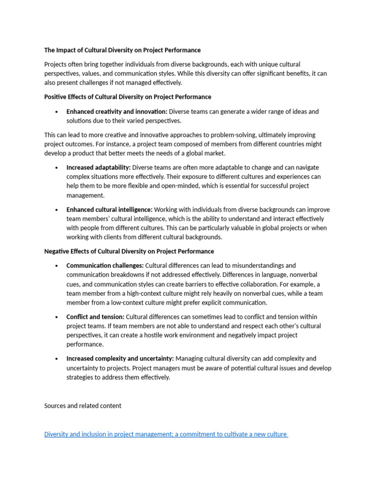 The Impact of Cultural Diversity On Project Performance | PDF ...
