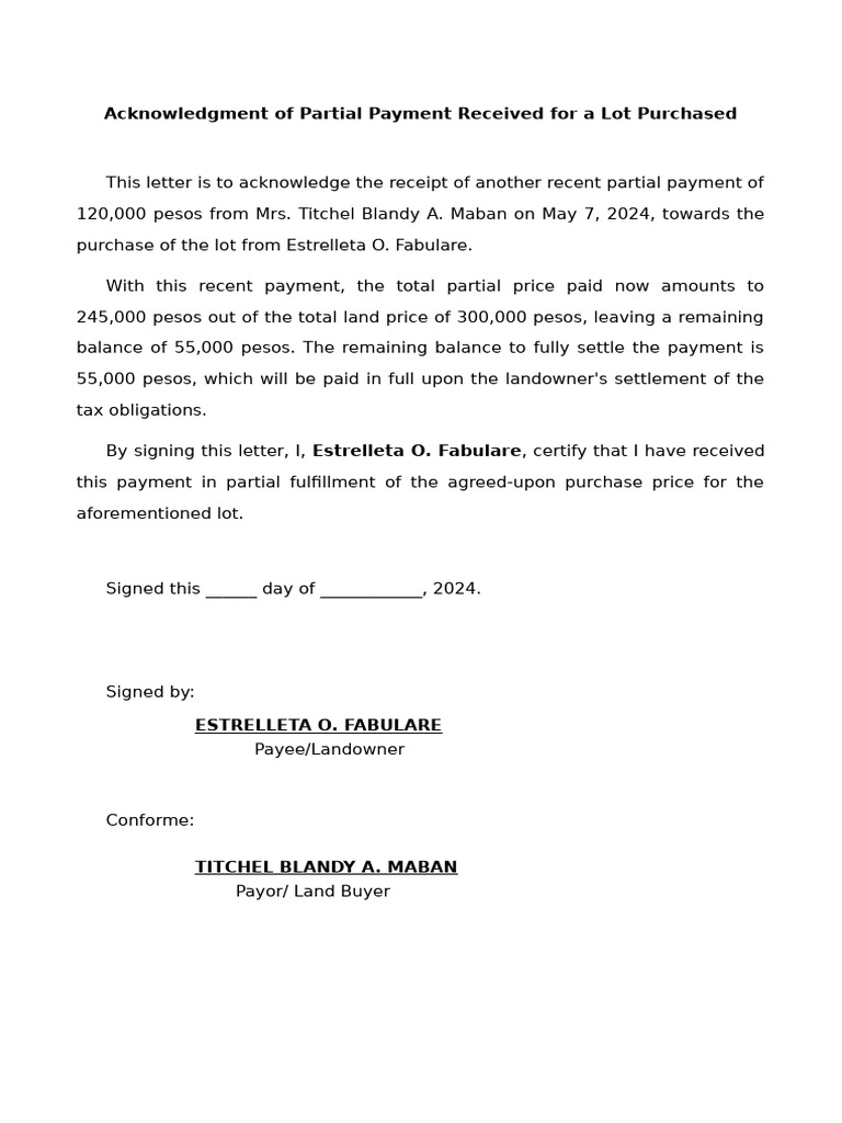 Acknowledgment of Partial Payment Received | PDF