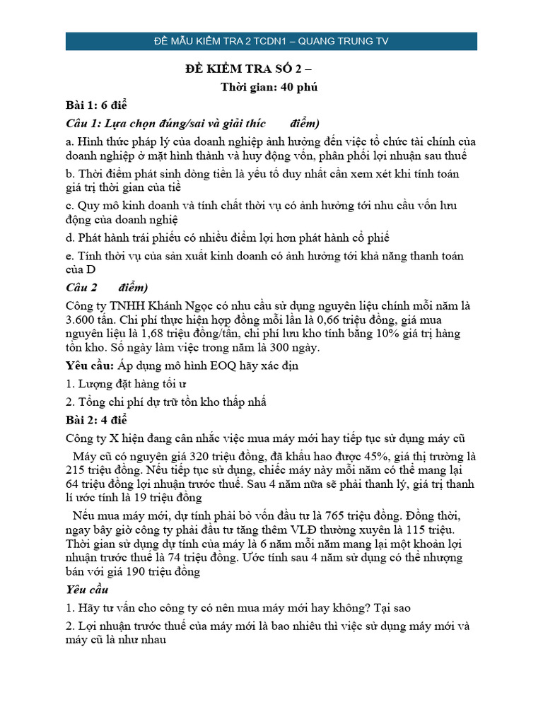 ĐỀ MẪU KTRA 2 TCDN1 | PDF