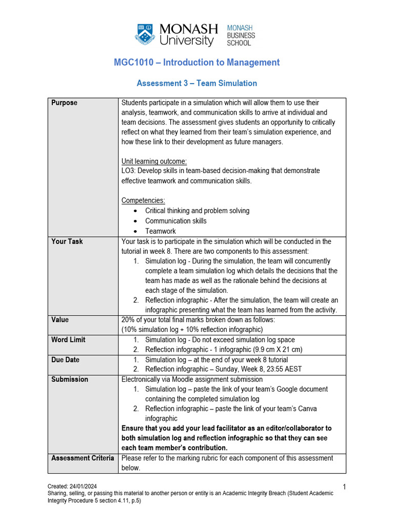 Assessment 3 - Team Simulation Information | PDF | Simulation ...