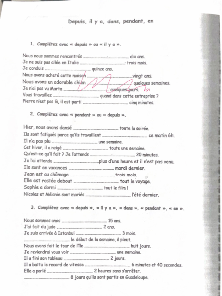Depuis, Il y A, Dans, Pendant, en | PDF