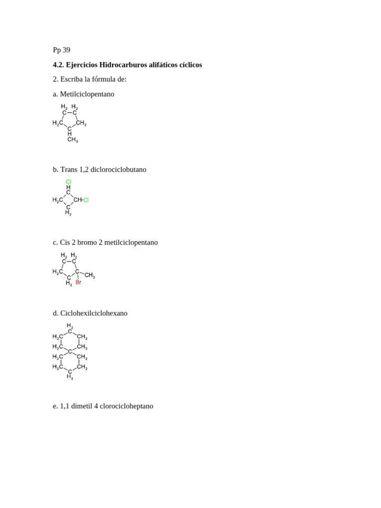 Ejercicios Hidrocarburos Alifáticos Cíclicos Del Manual Resueltos | PDF ...