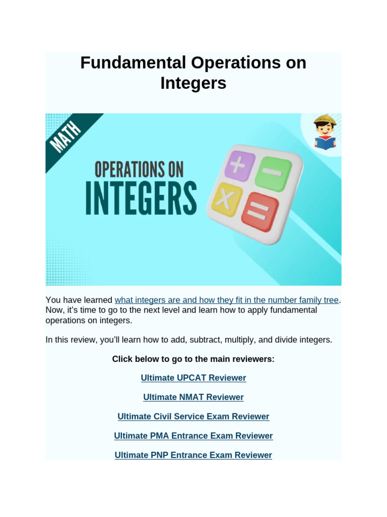 Fundamental Operations On Integers | PDF | Subtraction | Multiplication