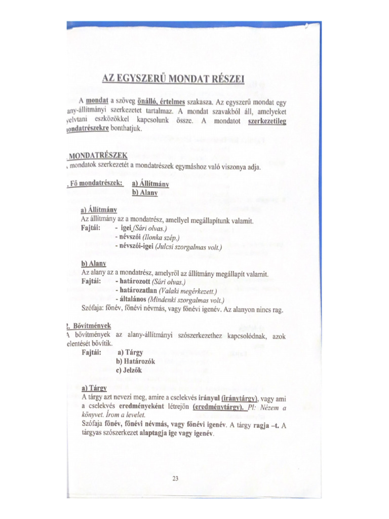 Az Egyszerü Mondat Részei | PDF
