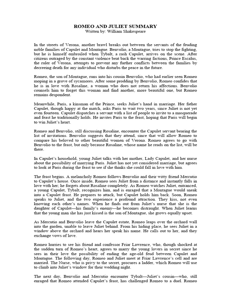 Romeo and Juliet Summary | PDF | Characters In Romeo And Juliet ...