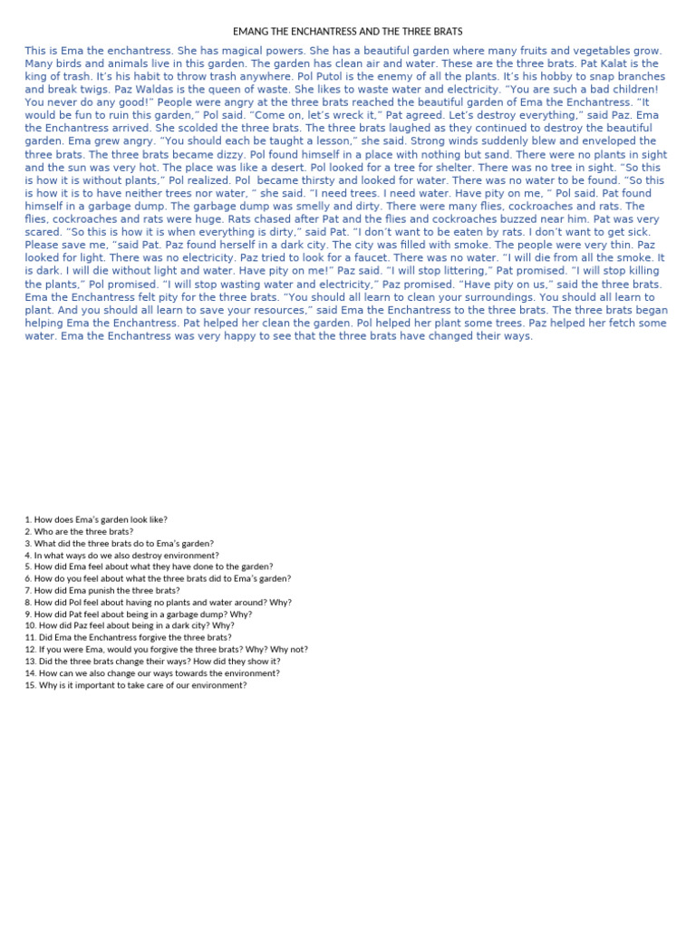 EMANG THE ENCHANTRESS AND THE THREE BRATS | PDF