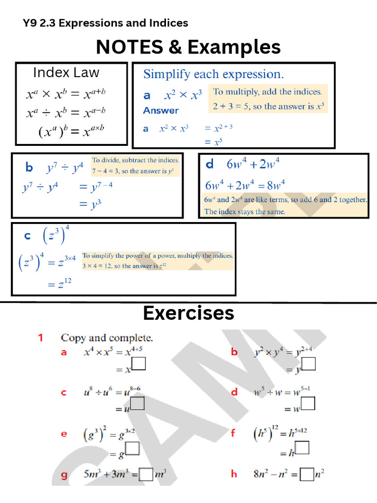 Y9 2.3 Expressions & Indices | PDF | Technology & Engineering