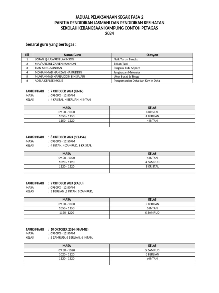 Jadual Pelaksanaan Segak Fasa 2 2024 | PDF