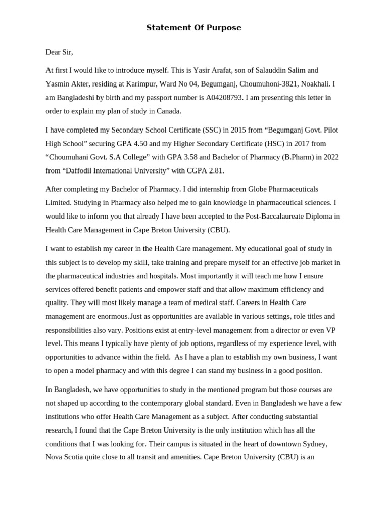 Statement of Purpose | PDF | Health Administration | Pharmacy