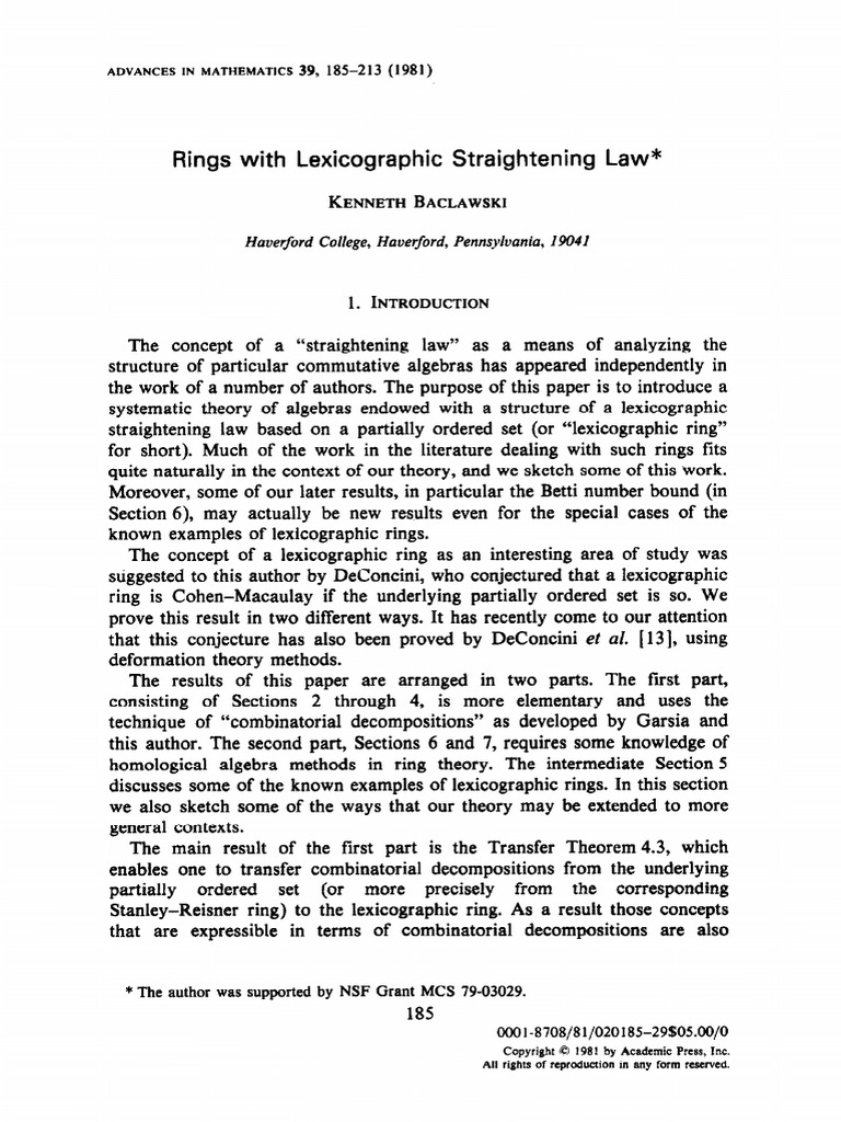1-s2.0-0001870881900281-main | PDF | Ring (Mathematics) | Basis (Linear ...