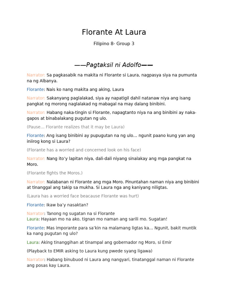 Florante at Laura Script | PDF