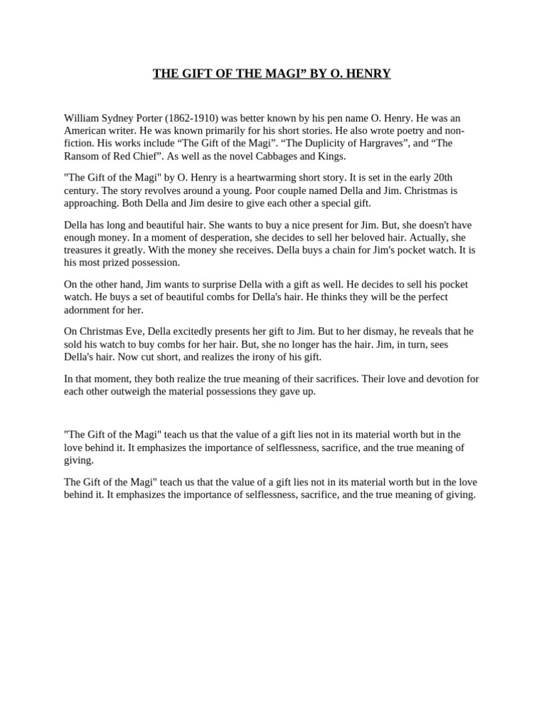 THE GIFT OF THE MAGI SUMMARY AND Q&A. | PDF | O. Henry