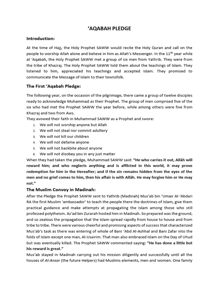 Aqabah Pledge 1&2 (Huda) | PDF | Muhammad | Medina
