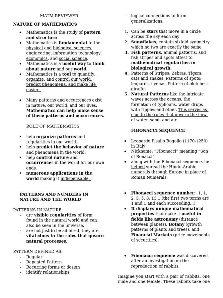 MATM REVIEWER | PDF | Pattern | Mathematics