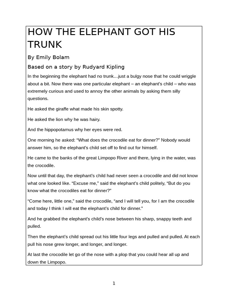 How the Elephant Got His Trunk | PDF | Elephant | Mammals