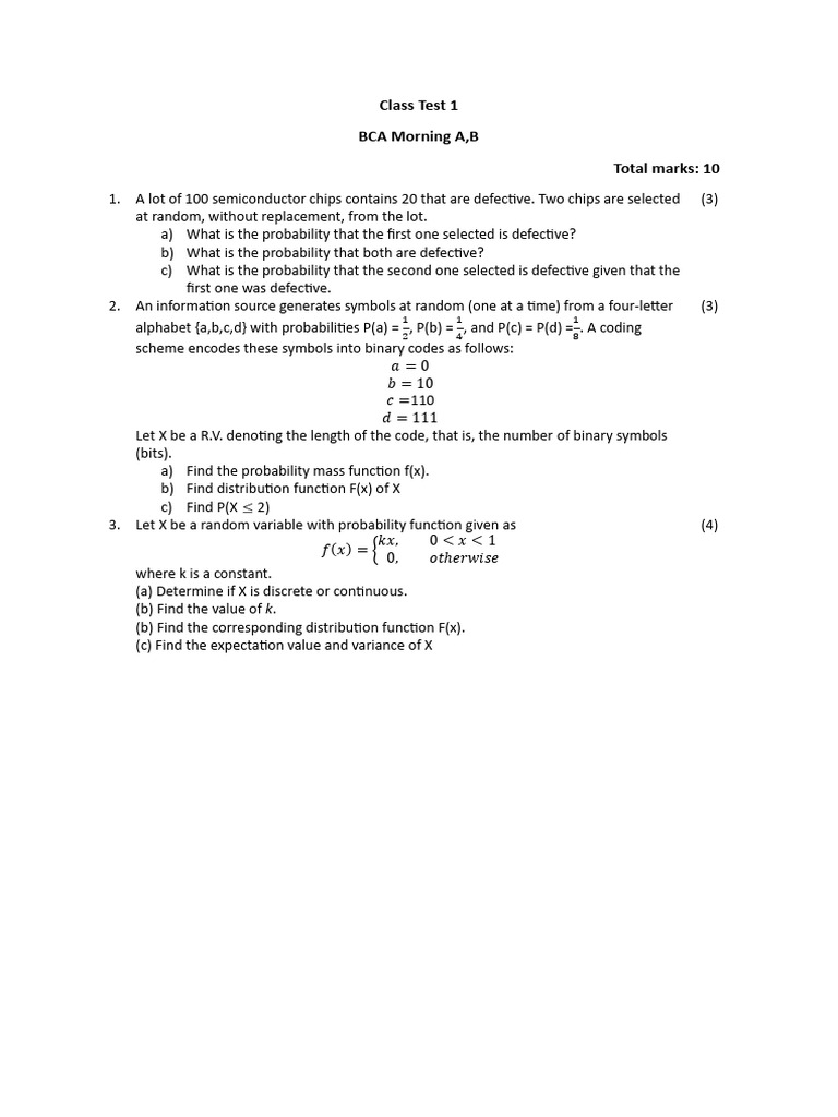 Class Test 1 - BCA | PDF | Teaching Methods & Materials