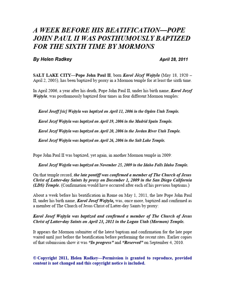 Pope John Paul II Mormon | PDF