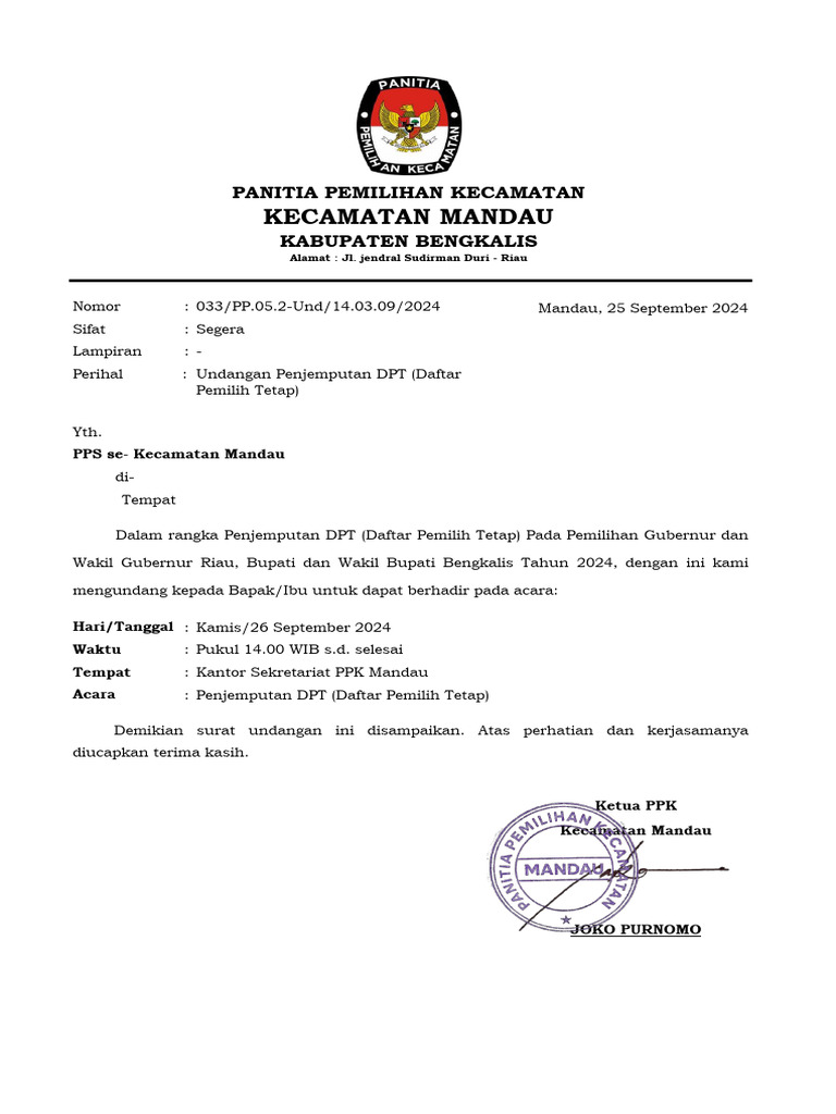 Undangan Penjemputan DPT Pemilu 2024 | PDF