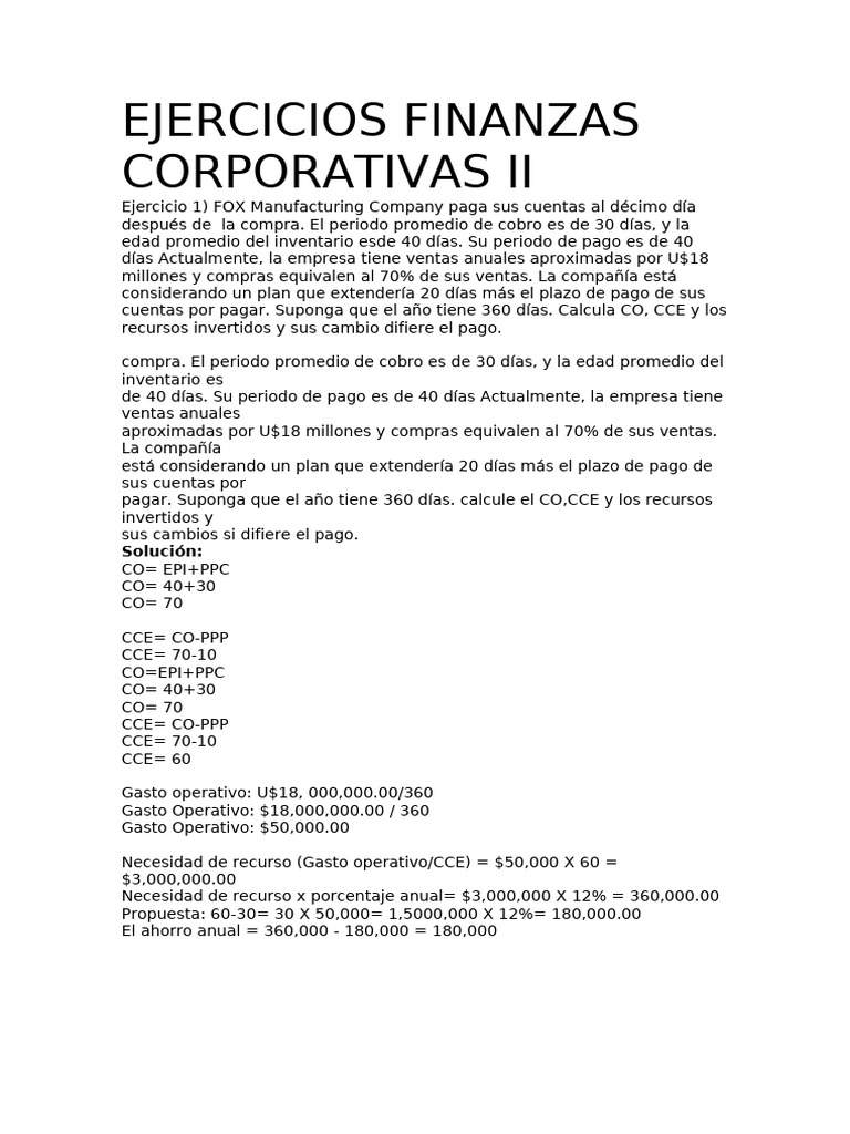 Ejercicio Uno, Rcistina Finanzas 2 | PDF