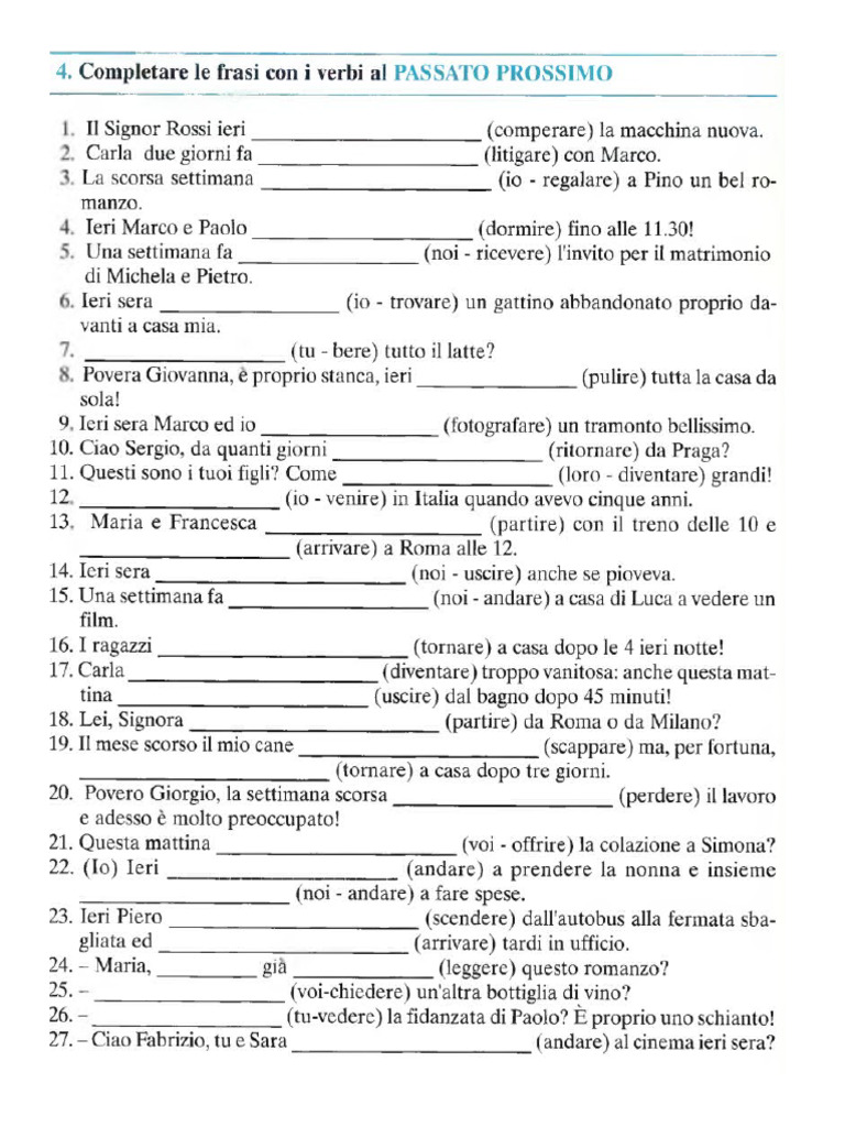 Passato Prossimo - Esercizi | PDF