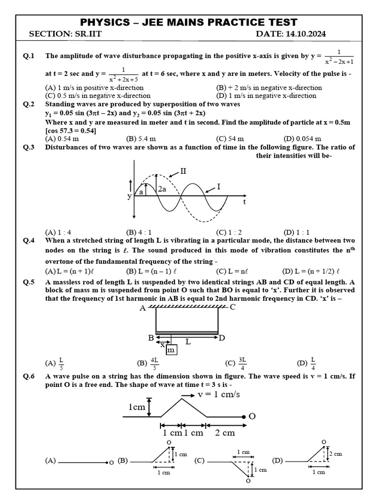 Physics - Practice Test (Jee Mains) - 14.10.24 | PDF | Waves | Sound