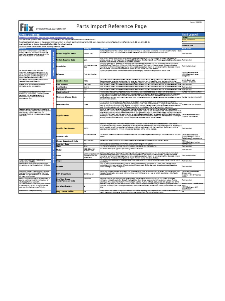 Fiix - Parts and Supplies Import Template - 072622 | PDF | Comma ...