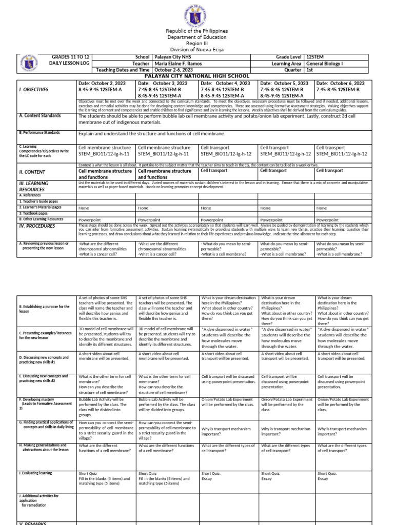DLL_BIO I_OCT2-6 | PDF | Cell (Biology) | Learning