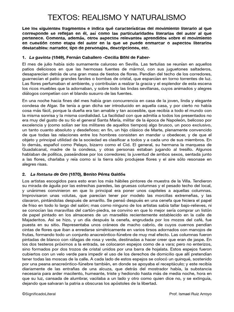 Textos Realismo y Naturalismo | PDF