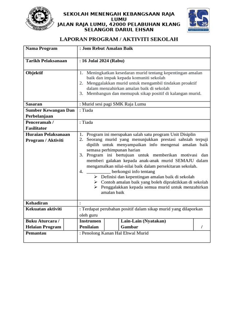 Laporan Amalan Baik SSDM Sesi Pagi | PDF