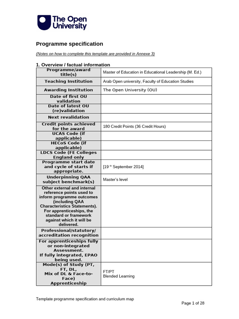Programme Specification Template | PDF | Academic Degree | Leadership
