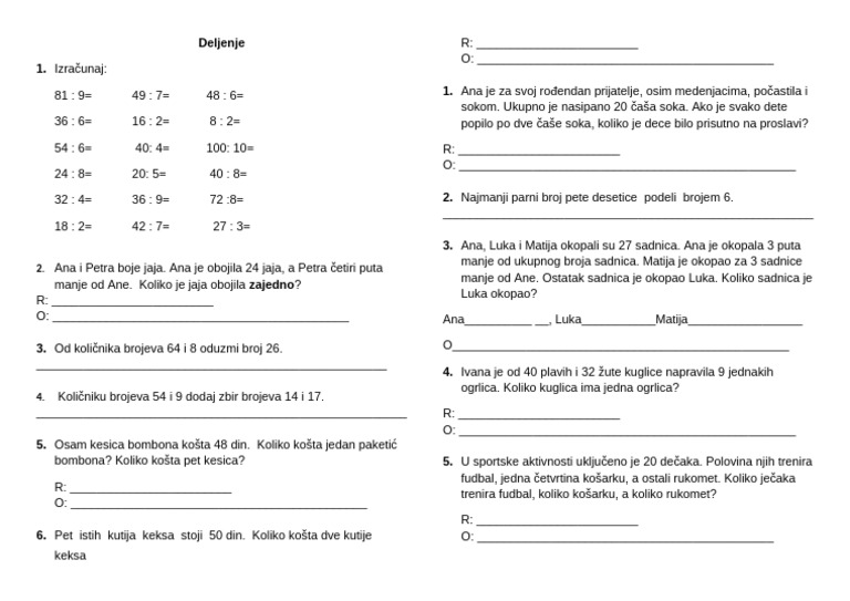 Deljenje Vec5bebanje 3 | PDF