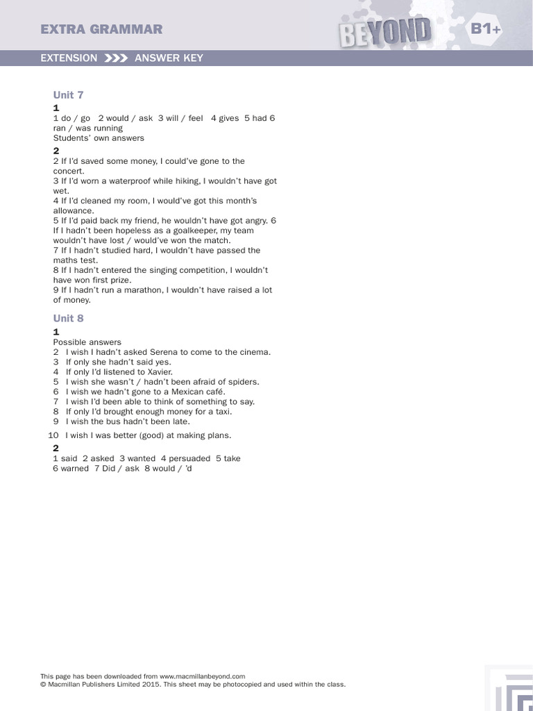 Beyond B1 Conditionals-Review Answers | PDF