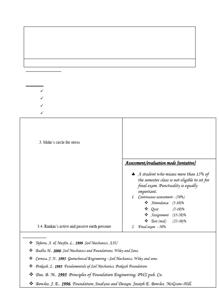 course out line | PDF | Soil Mechanics | Geotechnical Engineering