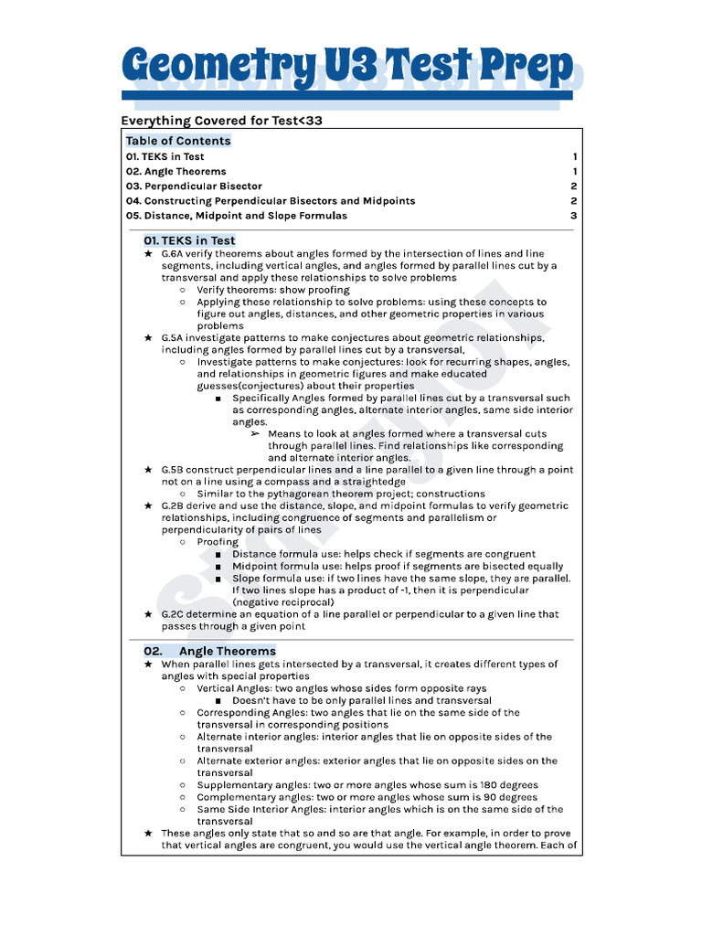Geometry U3 Prep | PDF