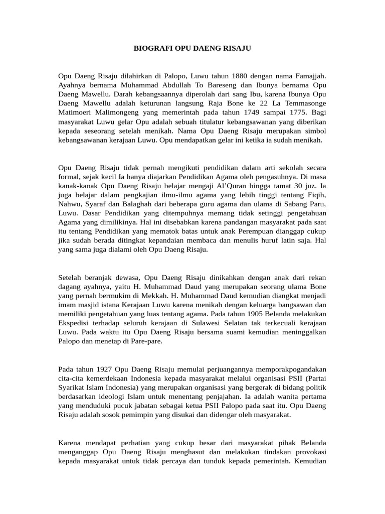 BIOGRAFI OPU DAENG RISAJU | PDF