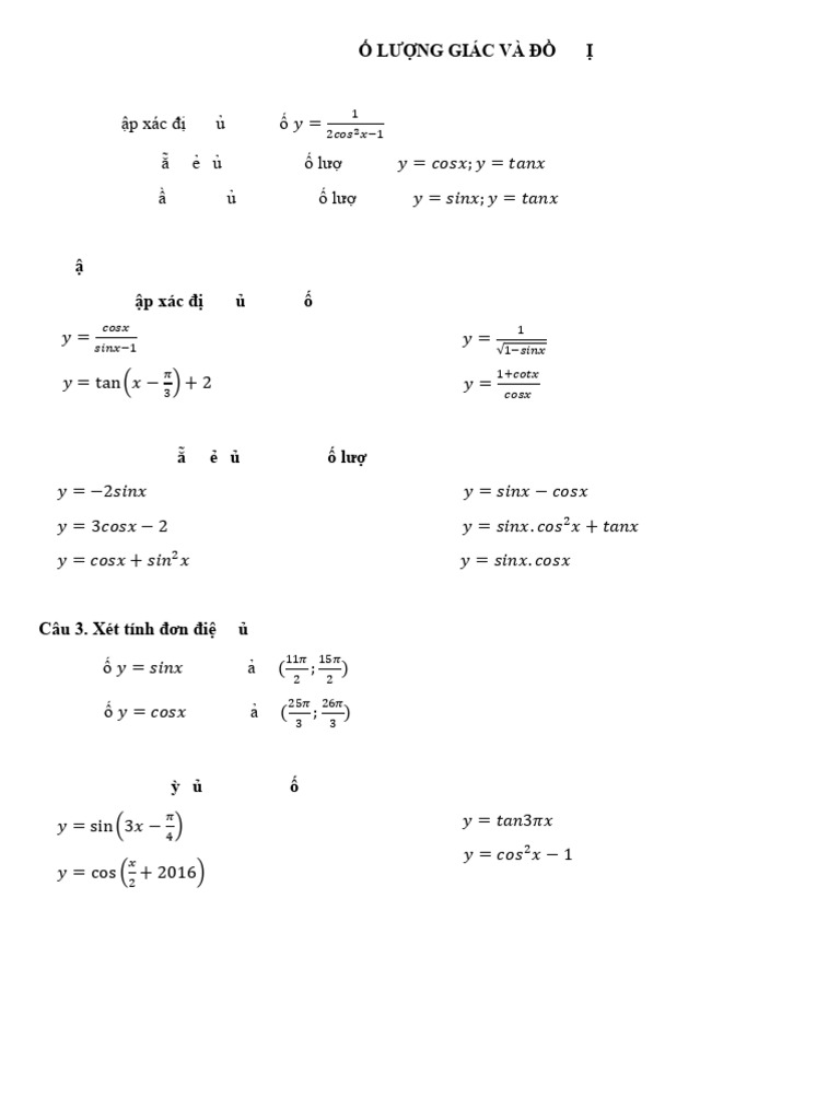 VD1. Tìm tập xác định của hàm số VD2. Xét tính chẵn, lẻ của các hàm số lượng giác VD3. Xét tính ...