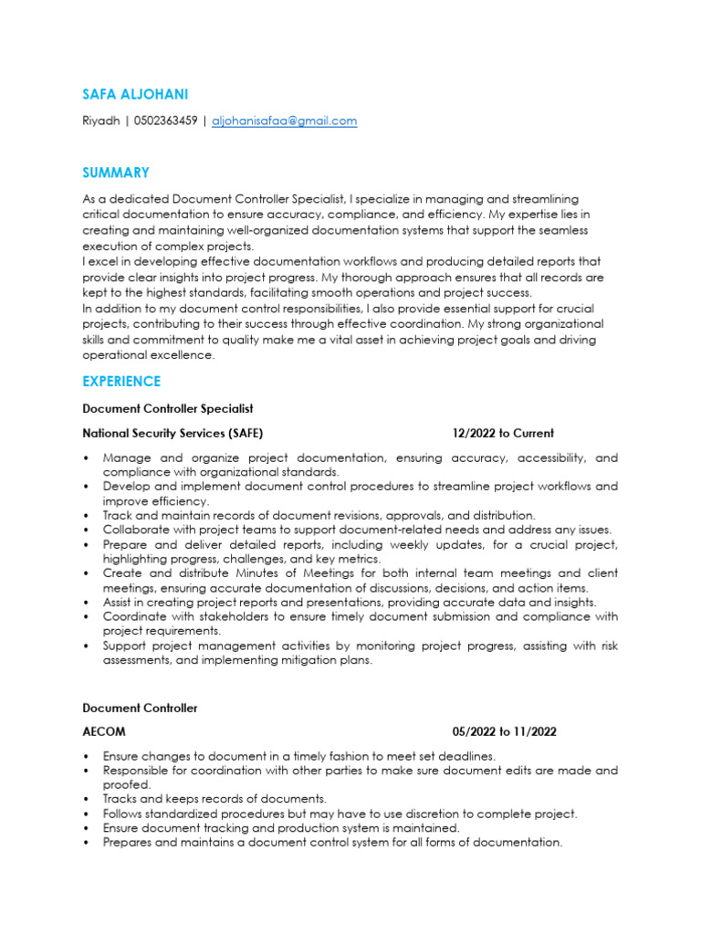 SAFA ALJOHANI's CV | PDF | Regulatory Compliance | Project Management