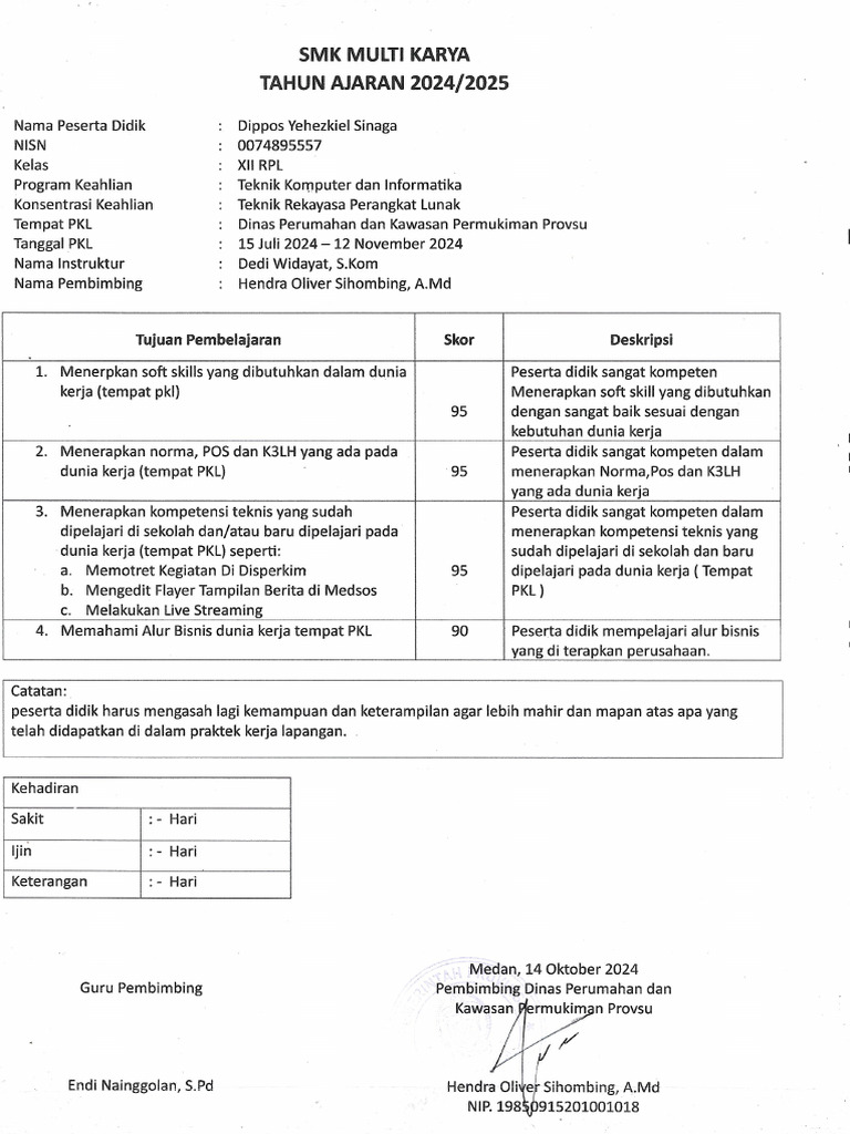 Raport Nilai PKL | PDF