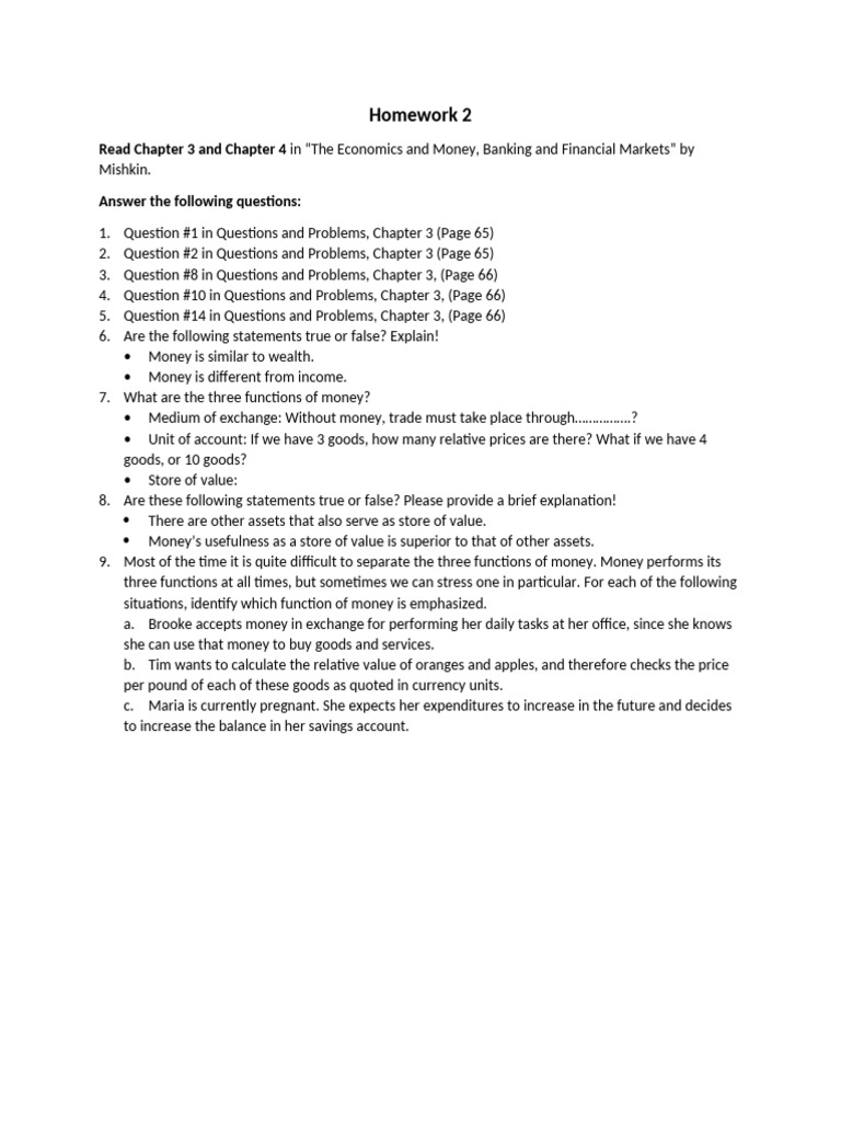 Economics Homework on Money | PDF | Business | Finance & Money Management