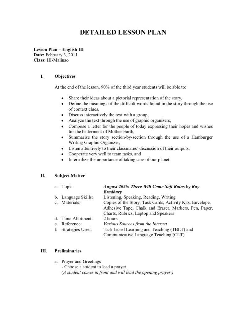 COPY Lesson Plan - February 3 - There Will Come Soft Rains by Ray ...