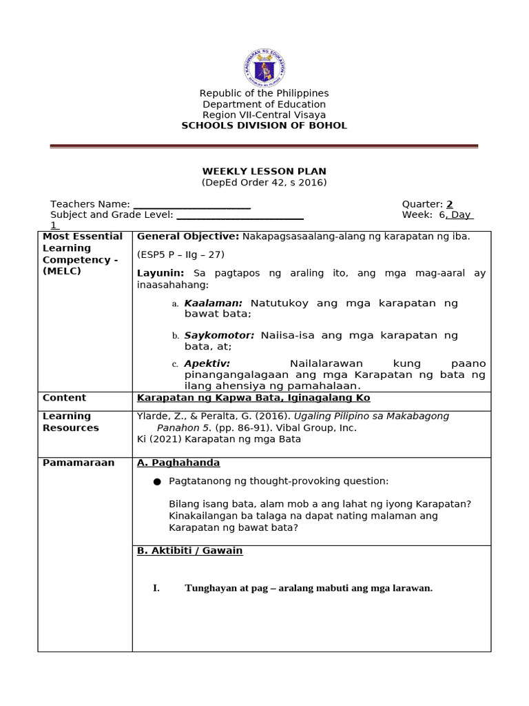 ESP G5 Prototype LP WEEK 6 With Summative | PDF