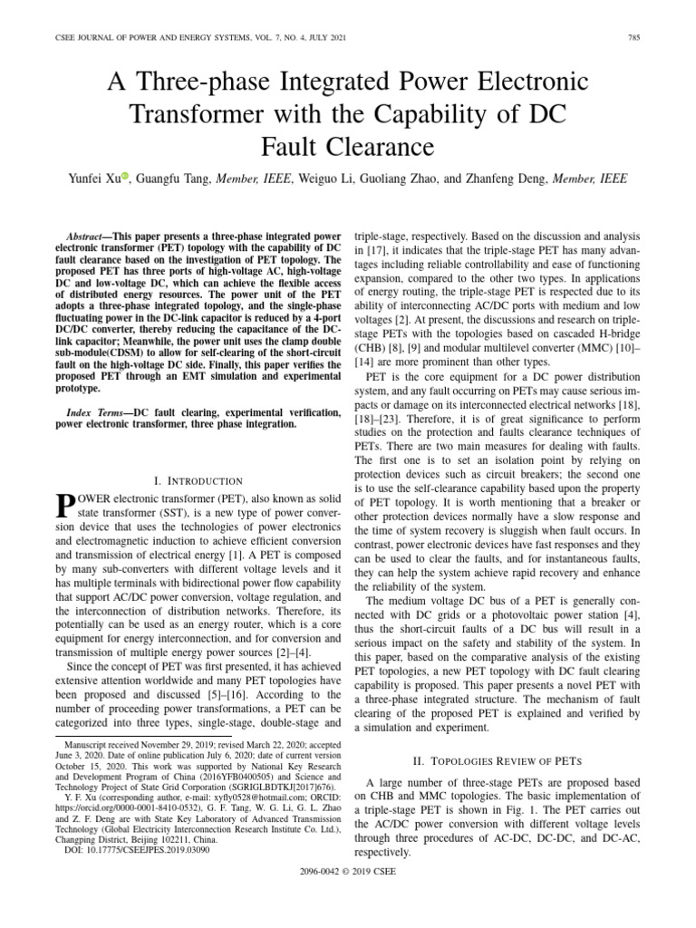 A Three-Phase Integrated Power Electronic Transformer With The ...
