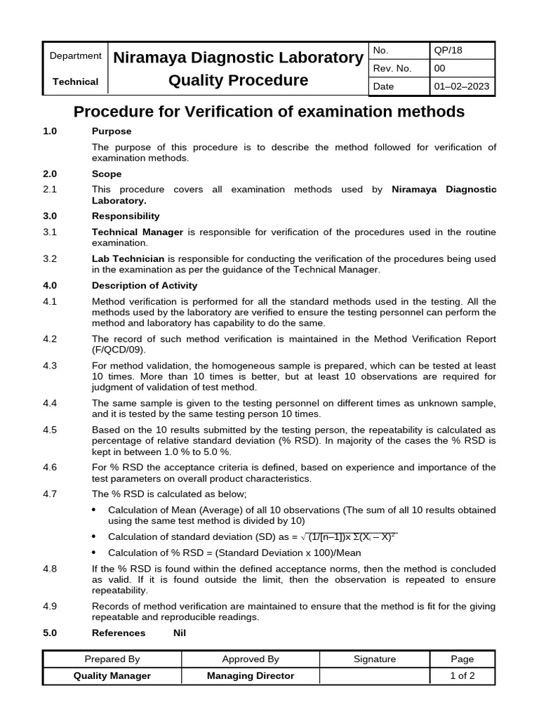 QP_18_Verification of examination method | PDF | Verification And Validation | Standard Deviation