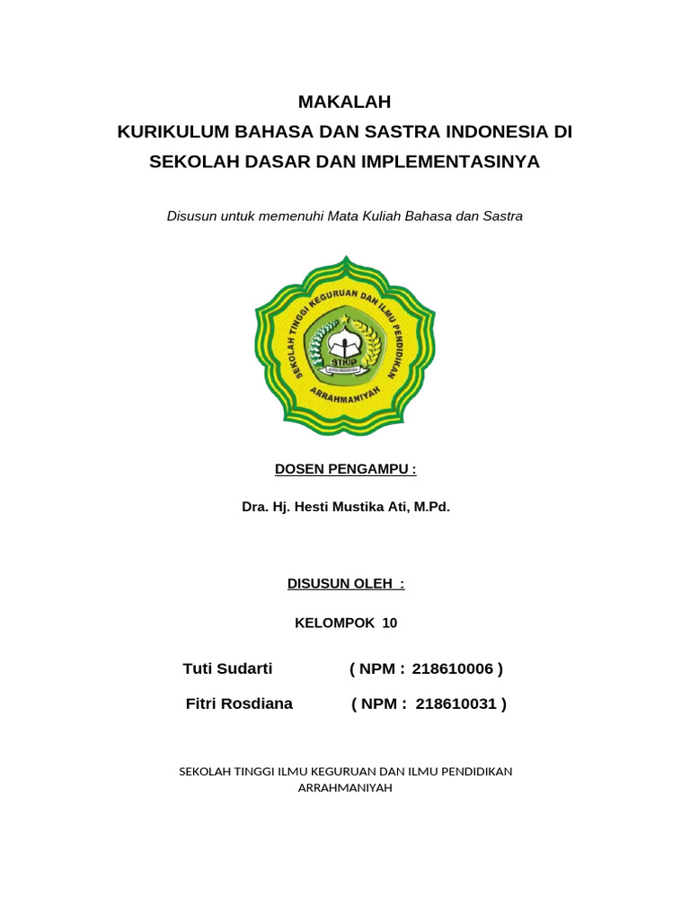 Kel-10-Kurikulum Bahasa Dan Sastra Di SD Dan Implementasinya | PDF