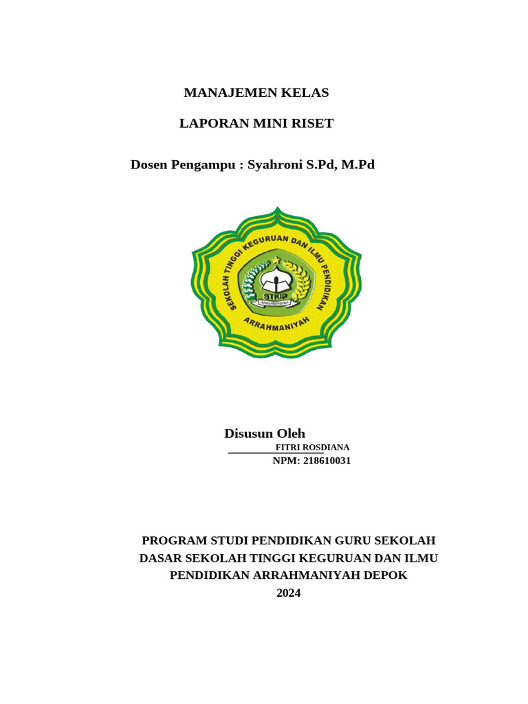 Laporan Mini Riset Manajemen Kelas Pdf Karier Perkembangan